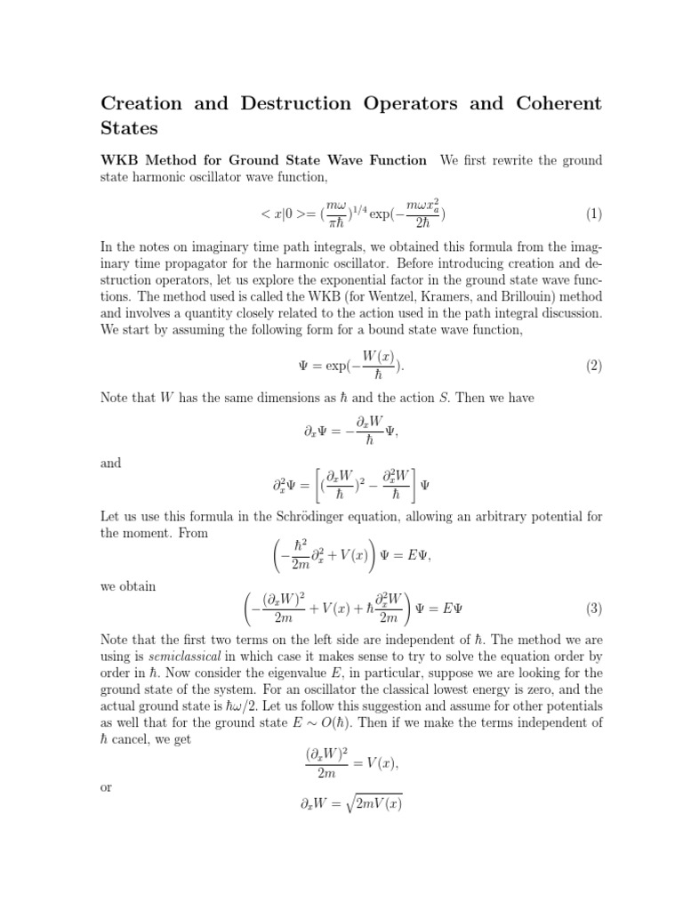 Creation and Destruction Operators and Coherent States: WKB Method For ...