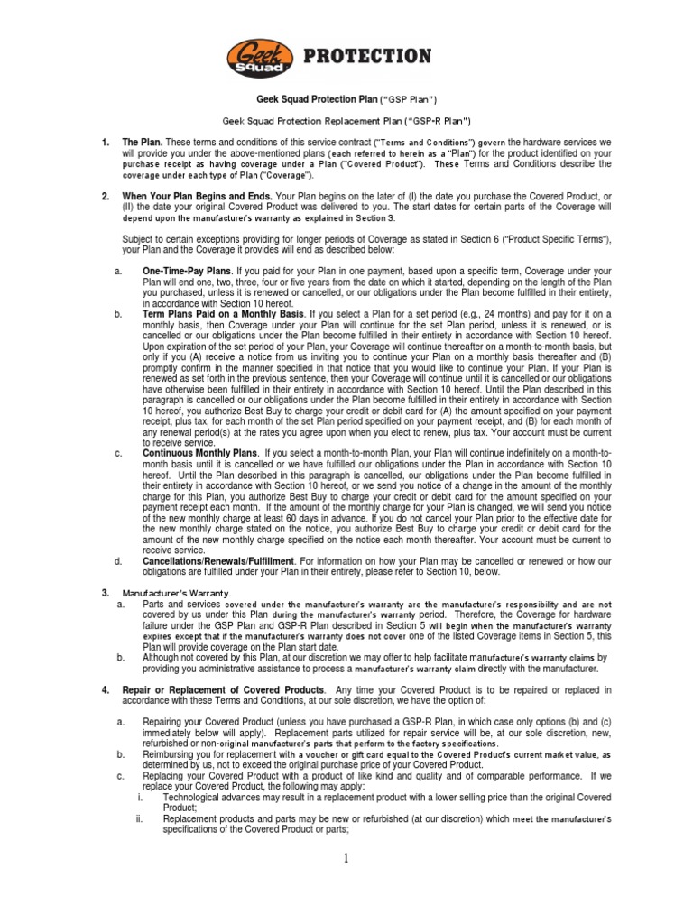 Geek Squad Protection Plan Overview | PDF | Insurance | Credit (Finance)