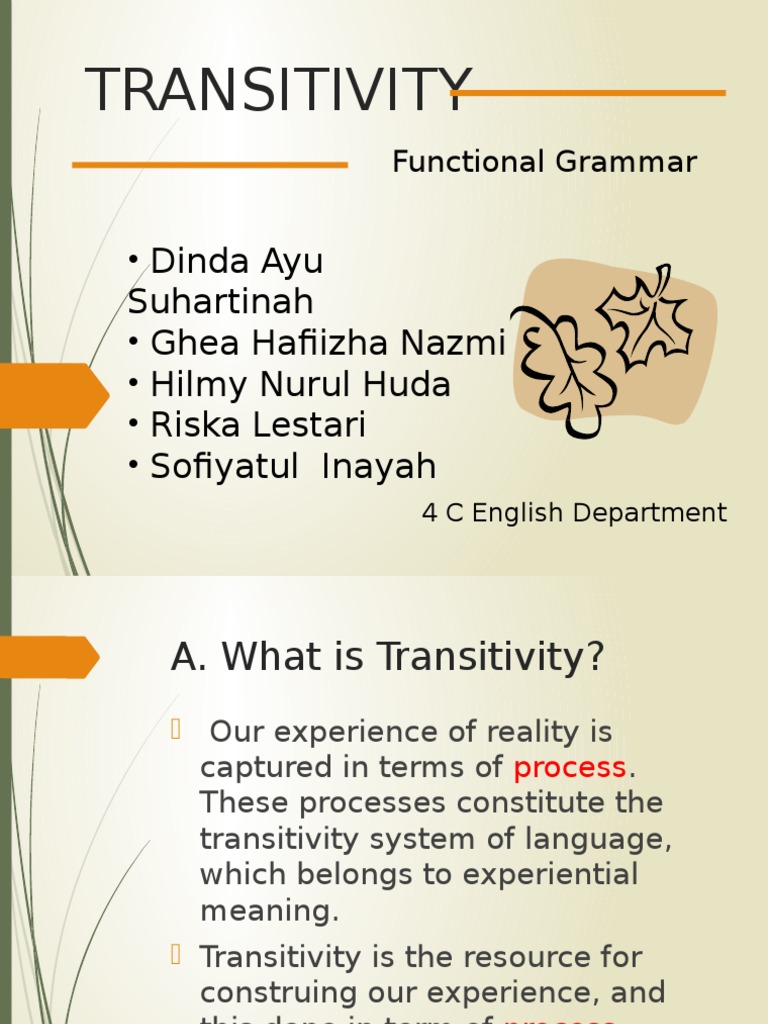 Transitivity | PDF | Perception | Subject (Grammar)