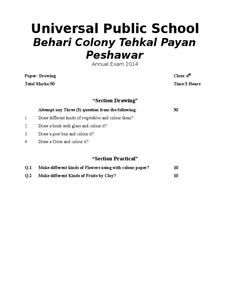 Class 6 Drawing Exam 2014 Paper | PDF | Art