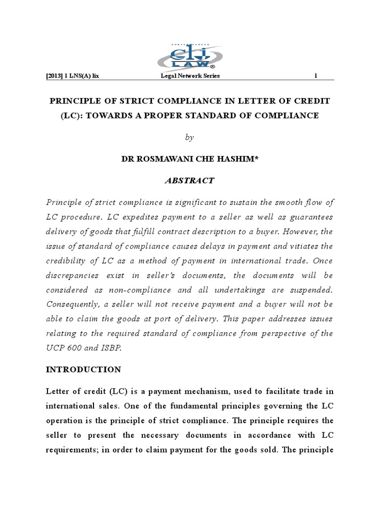 Doctrine of Stric Compliance PDF | PDF | Letter Of Credit | Virtue