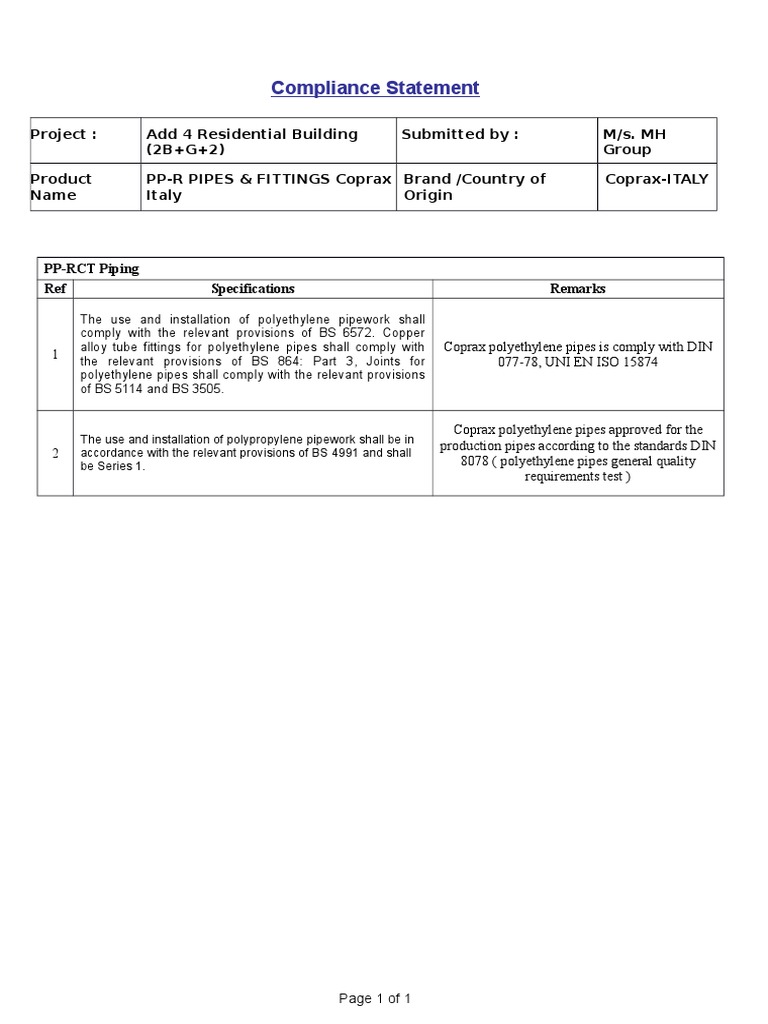 Compliance Statement for 4 Residential Building Project | PDF