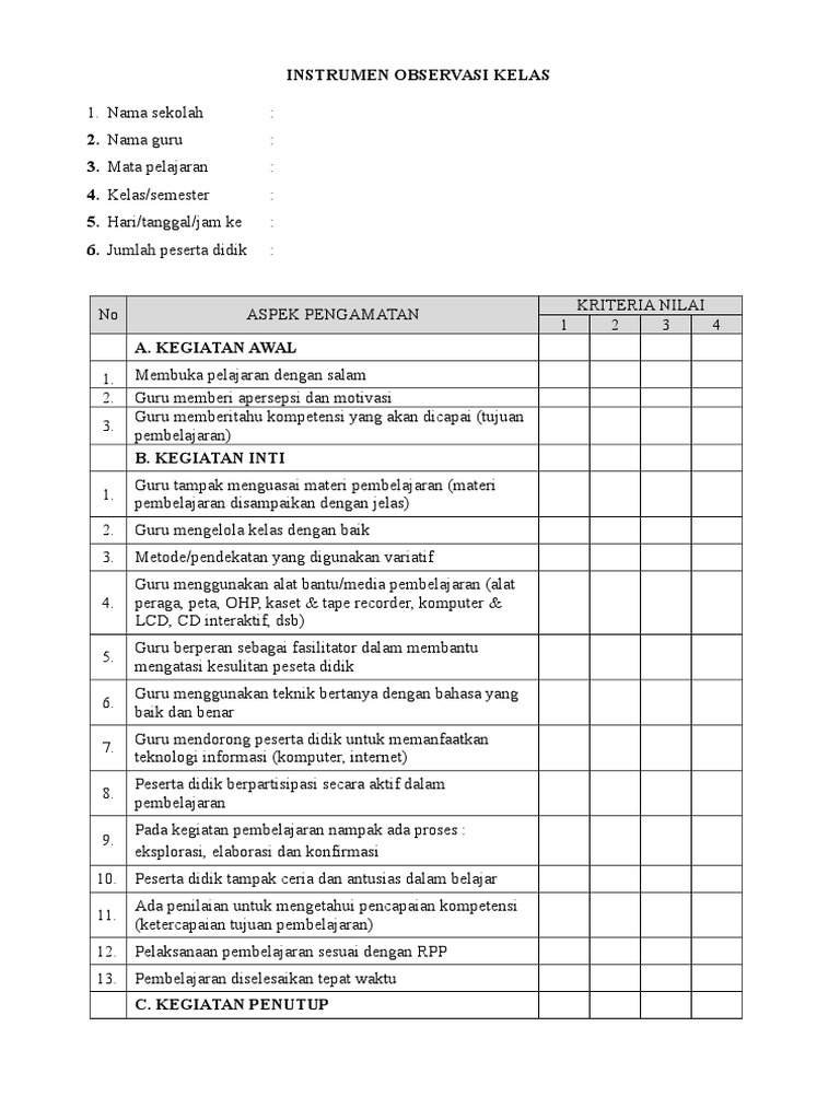 Instrumen Observasi Kelas | PDF
