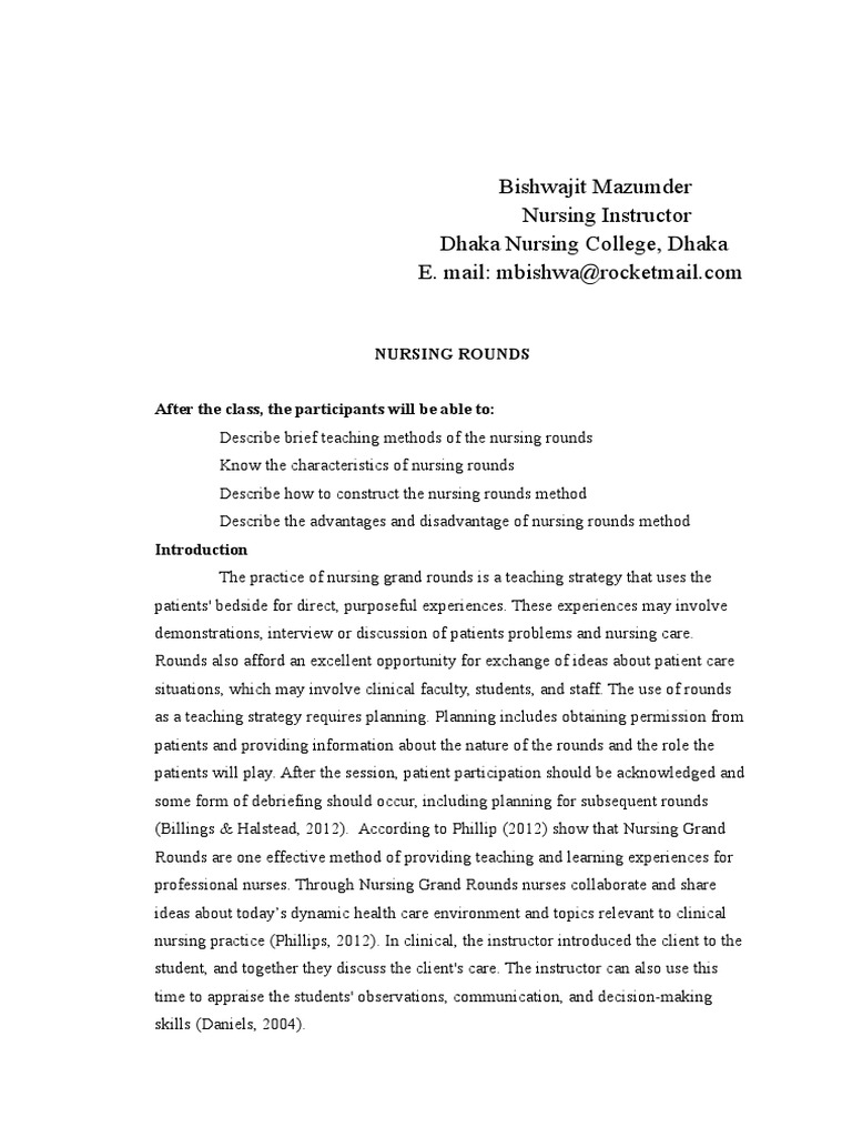 Nursing Round | PDF | Nursing | Teaching Method