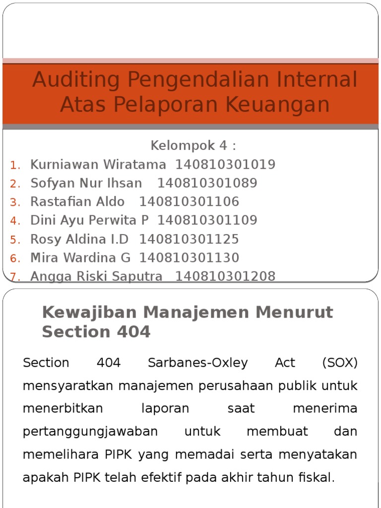 Auditing Pengendalian Internal Atas Pelaporan Keuangan | PDF
