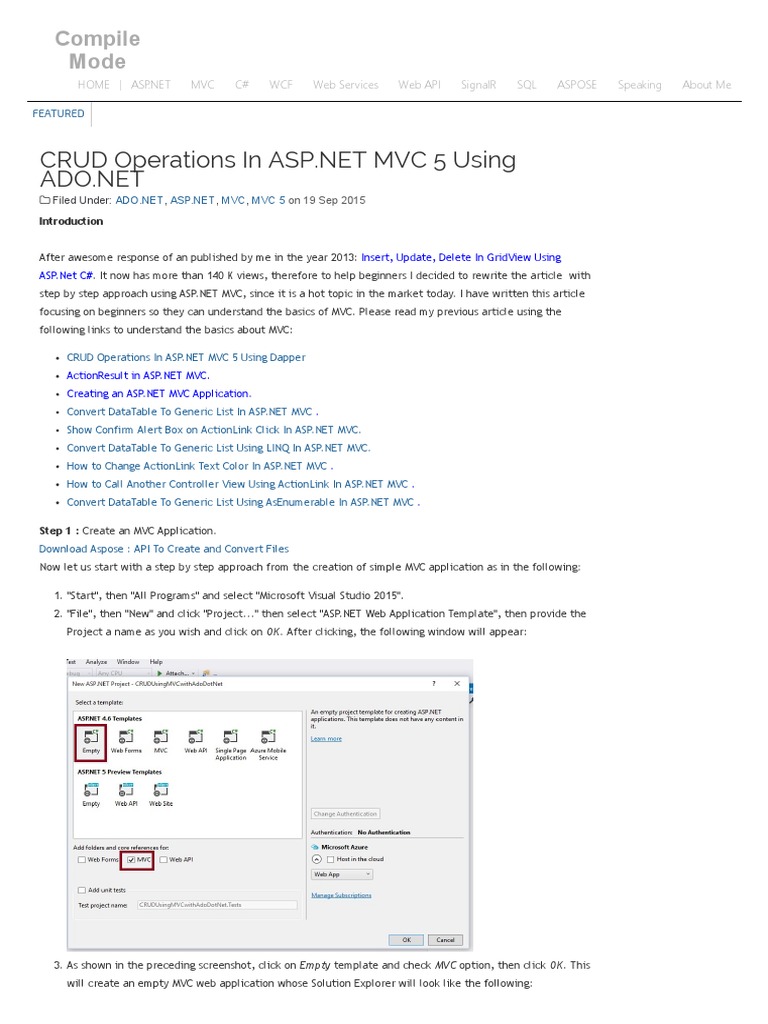 Crud Operations in ASP - Net MVC 5 Using Ado | PDF | Model–View–Controller | Active Server Pages