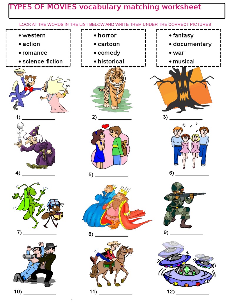 Types of Films Movies Esl Vocabulary Matching Exercise Worksheet 2 | PDF