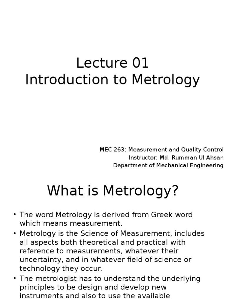 1 Introduction To Metrology | PDF | Metrology | Accuracy And Precision
