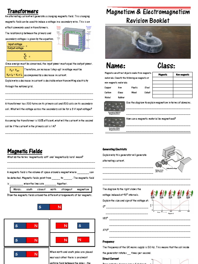 Magnetism & Electromagnetism Revision Booklet | PDF
