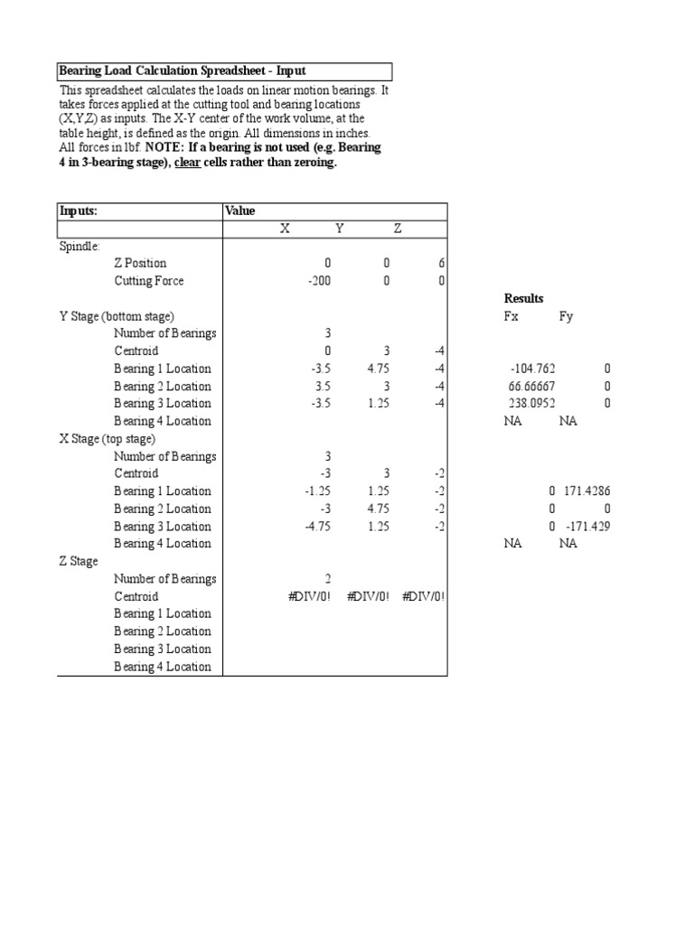 Bearing Load Calculation | PDF | Spreadsheet | Geometry
