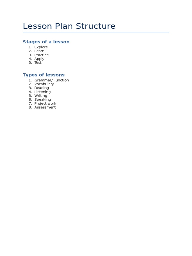 Lesson Plan Structure: Stages of A Lesson | PDF