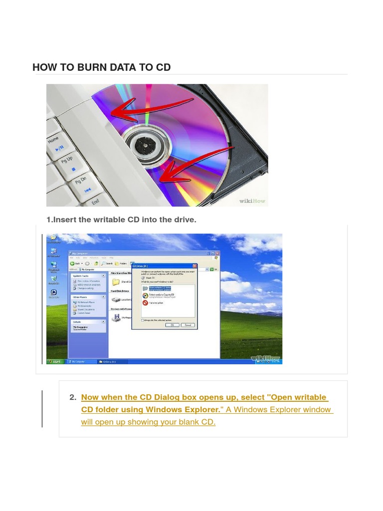How To Burn Data To CD: 1.insert The Writable CD Into The Drive | PDF