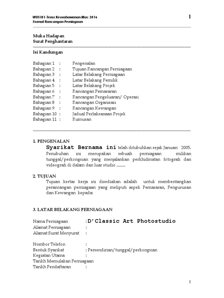Wus101-Format Rancangan Perniagaan | PDF
