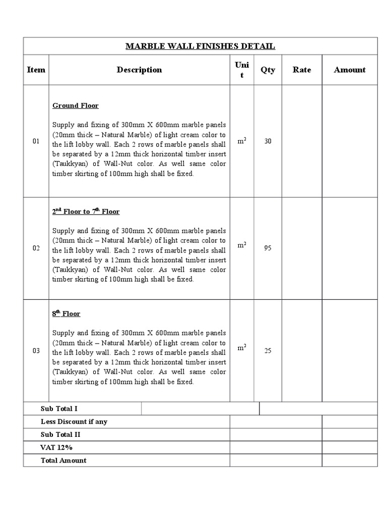 Marble Wall Finishes Specifications | PDF