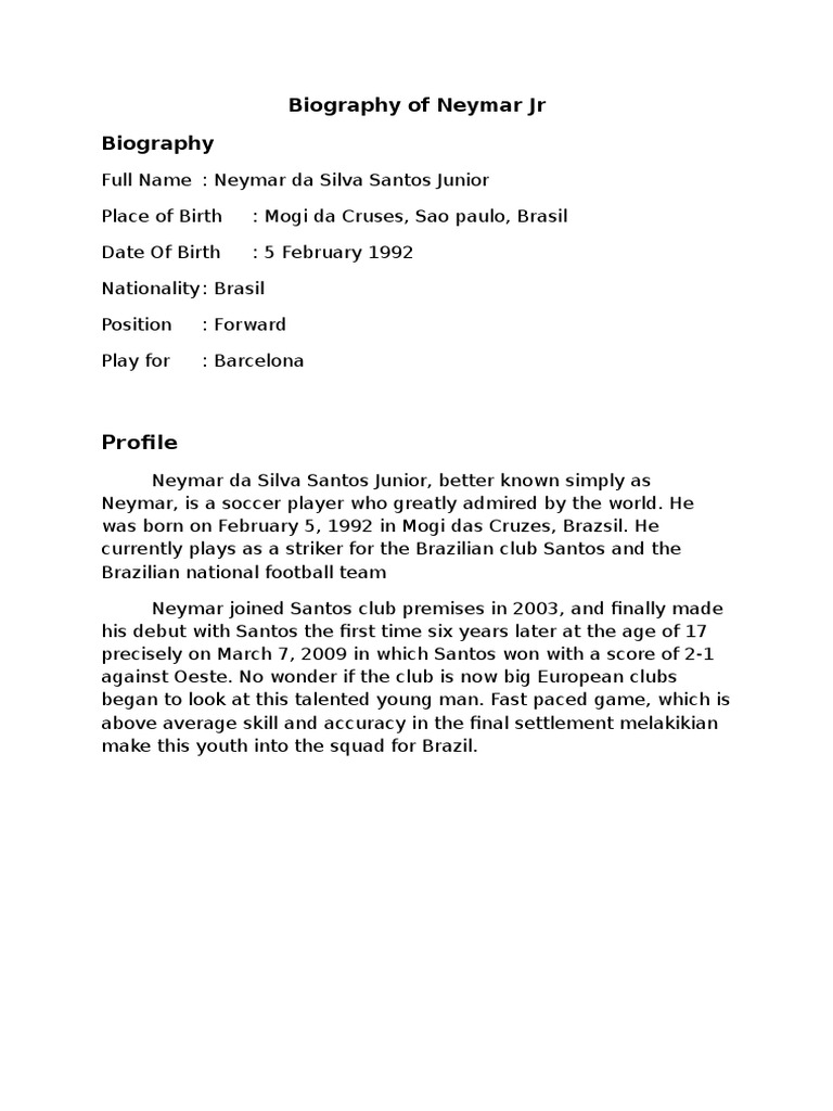 Biography of Neymar JR | PDF