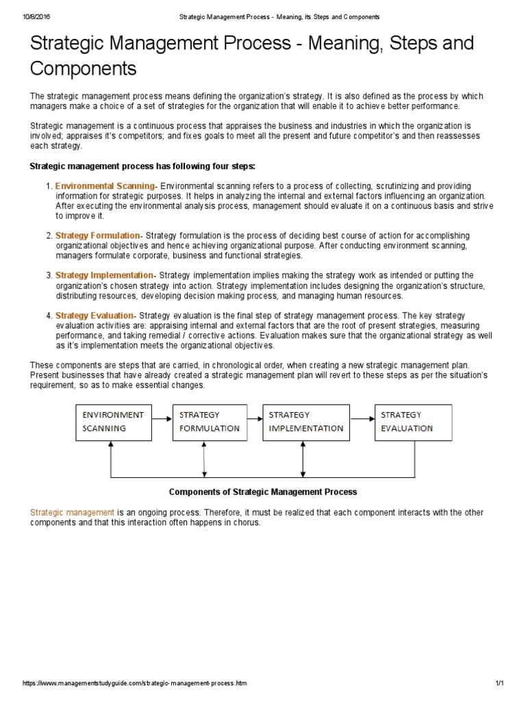 Strategic Management Process Meaning, Steps and Components | PDF ...