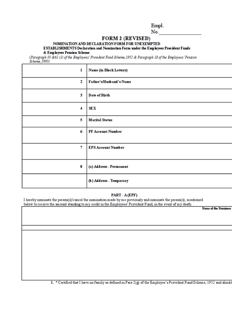 Form No. 2 (PF Nomination) | PDF | Pension | Government Information