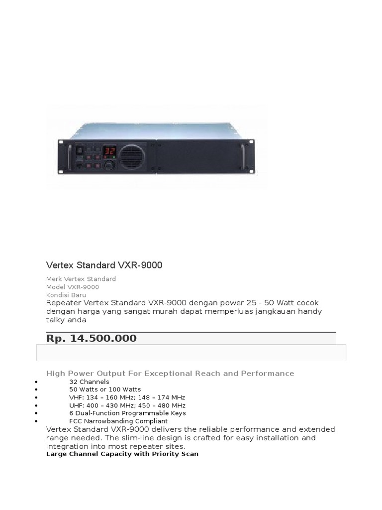 Vertex Standard VXR-9000 Repeater Specs | PDF | Computers