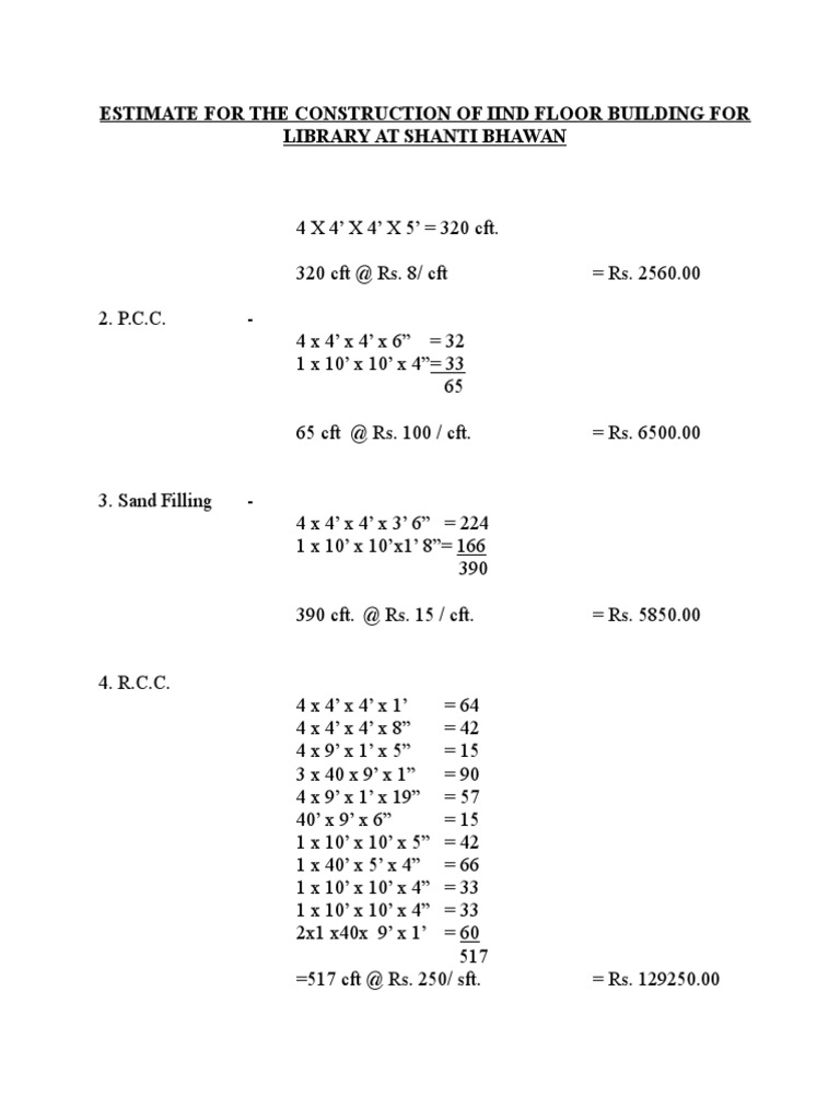 Estimate For The Construction of Iind Floor Building For Library at ...