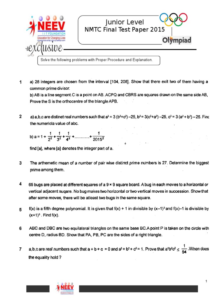NMTC Final Paper 2015 Std9 10 | PDF
