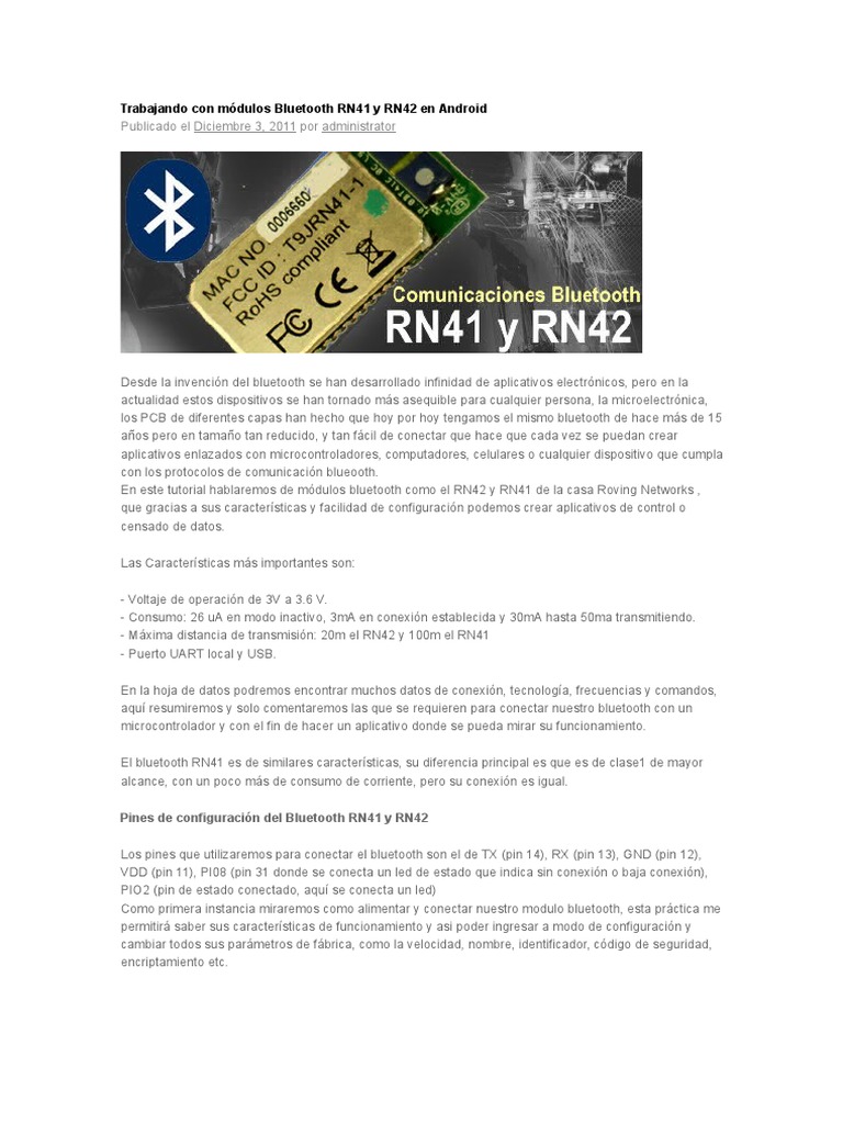 Trabajando Con Módulos Bluetooth RN41 y RN42 en Android | PDF | Bluetooth | Microcontrolador