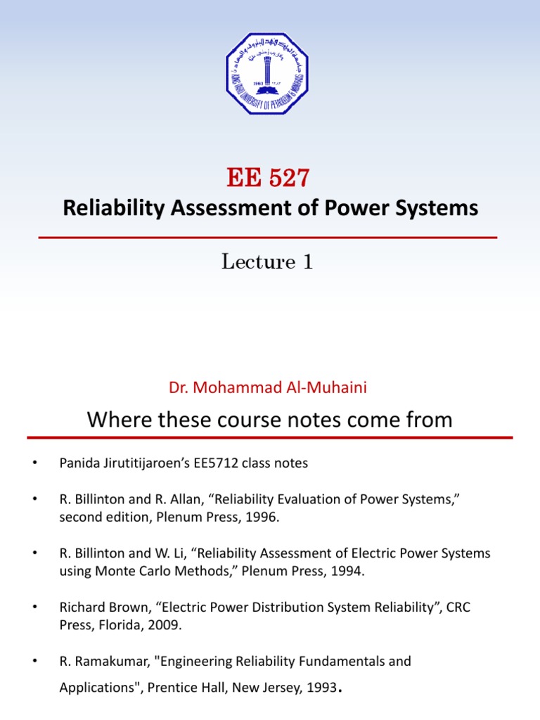 EE527 - Lecture 1 | PDF | Reliability Engineering | Electrical Engineering