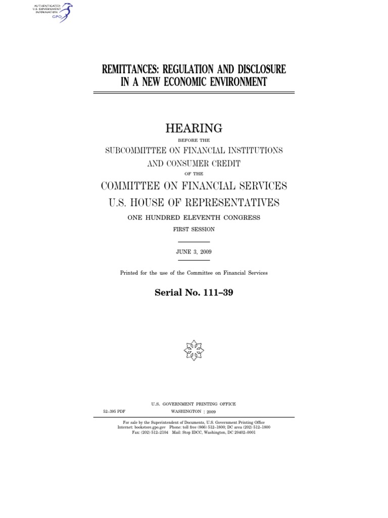 Remittance Regulation Hearing | PDF | Remittance | Financial Transaction
