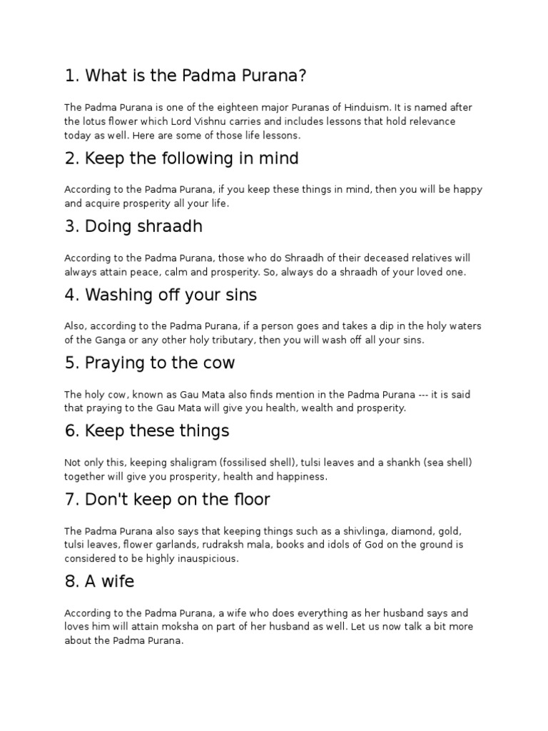 Padma Purana 20 Points | PDF | Vaishnavism | Hindu Mythology