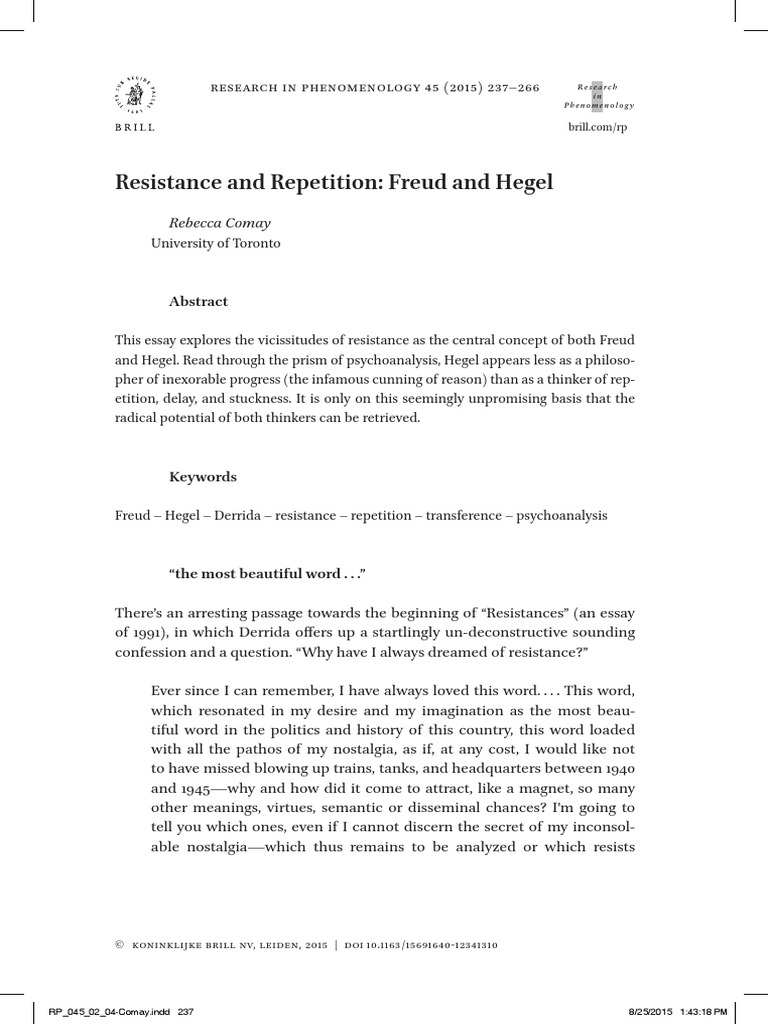 Resistance and Repetition Freud and Heg | PDF | Psychoanalysis ...