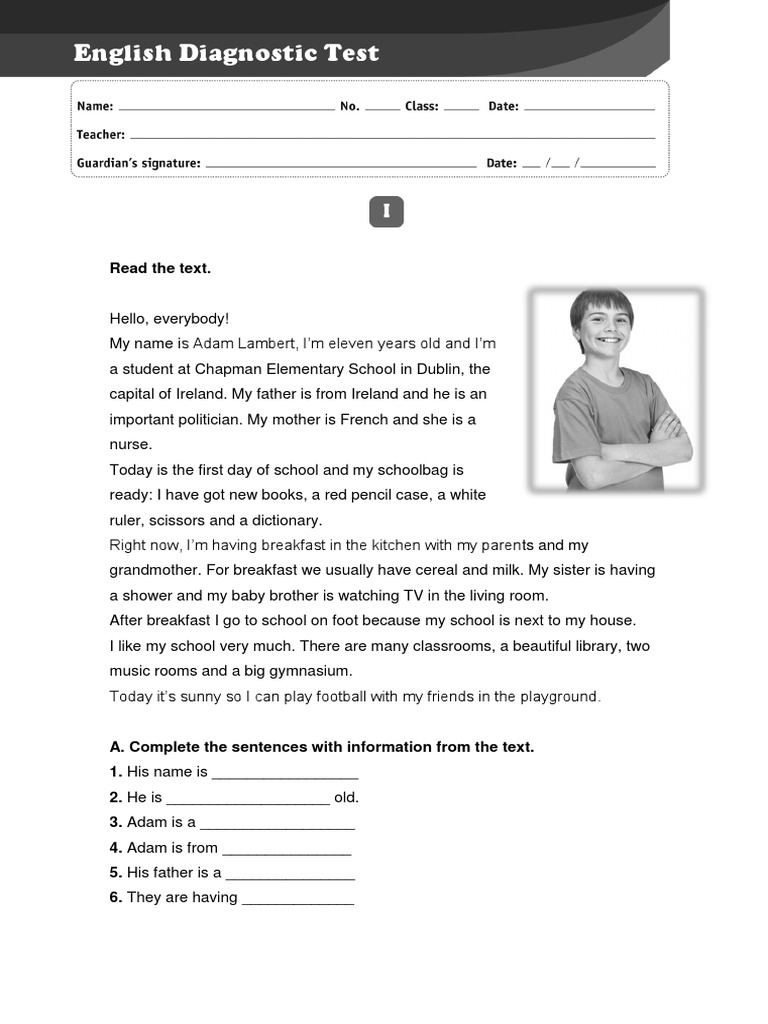 English Diagnostic Test | PDF | Schools