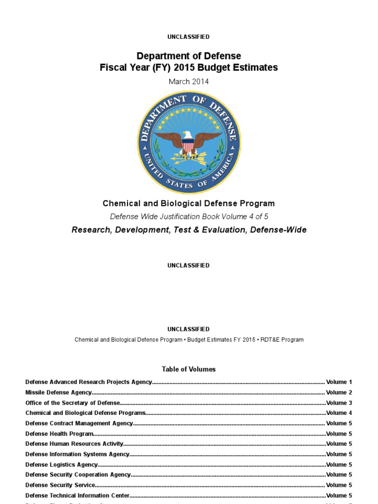 DoD FY 2015 Budget Estimates Chemical and Biological Defense Program ...