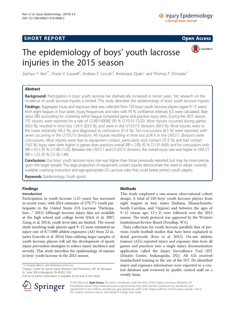 The Epidemiology of Boys ' Youth Lacrosse Injuries in The 2015 Season | PDF