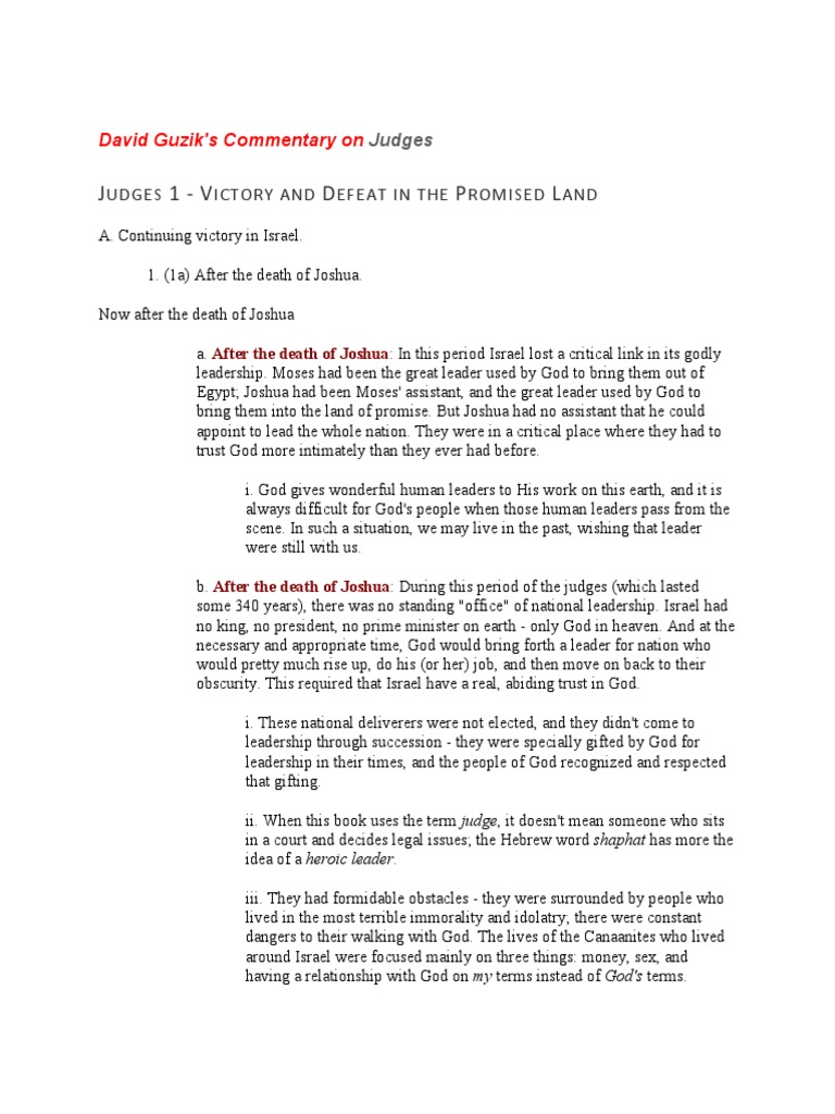J 1 - V D P L: David Guzik's Commentary On | PDF | Book Of Judges | Joshua