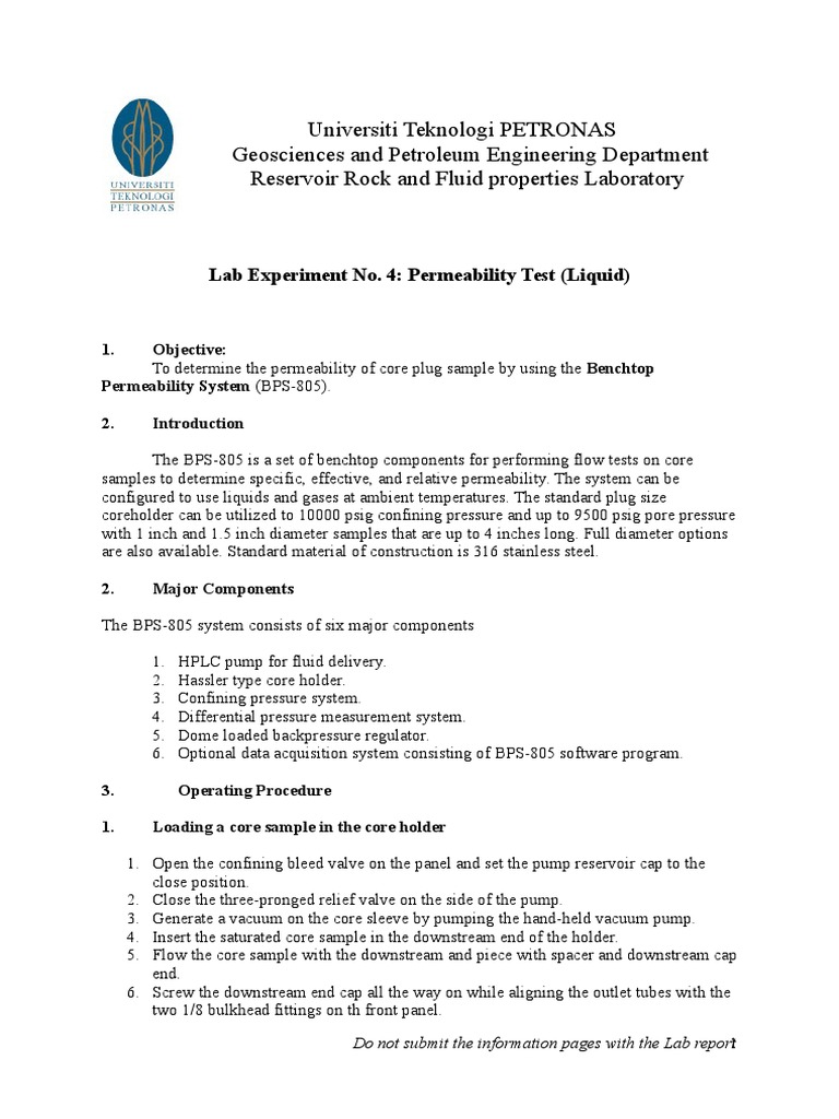 Determining Core Plug Permeability Using the Benchtop Permeability ...