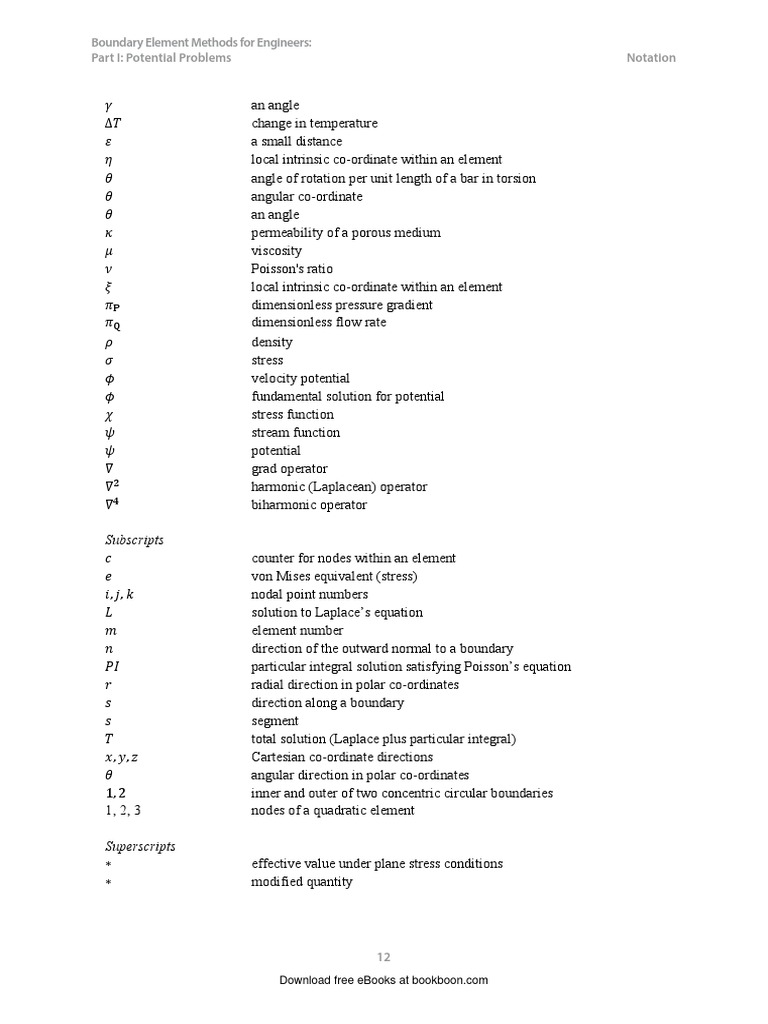 Boundary Element Methods For Engineers: Part I: Potential Problems Notation | PDF