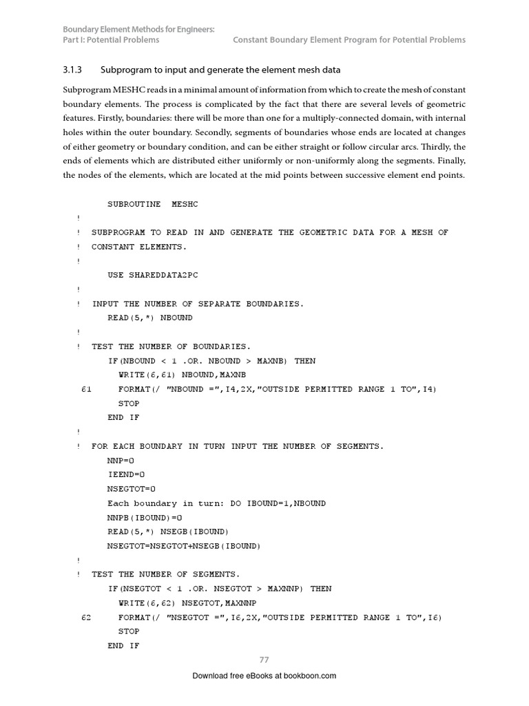 Boundary Element Methods For Engineers Part I 077 Pdf Subroutine Computational Science