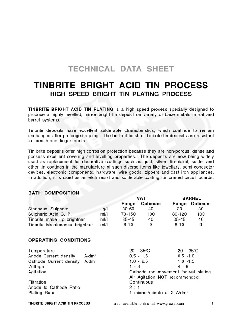 Bright Acid Tin Process | PDF | Sodium Hydroxide | Tin