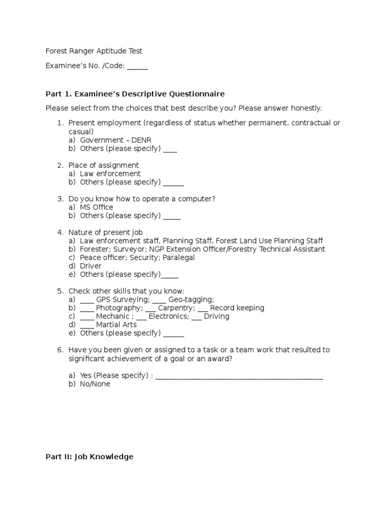 Forest Ranger Aptitude Test | PDF | Surveillance | Test (Assessment)