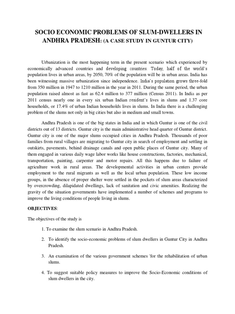 Socio Economic Problems of Slum PDF | PDF | Slum | Urban Area