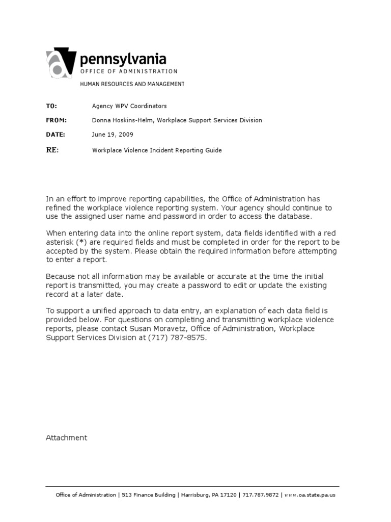 WPV - Memo - Incident Report Guidelines | Violence | Employment