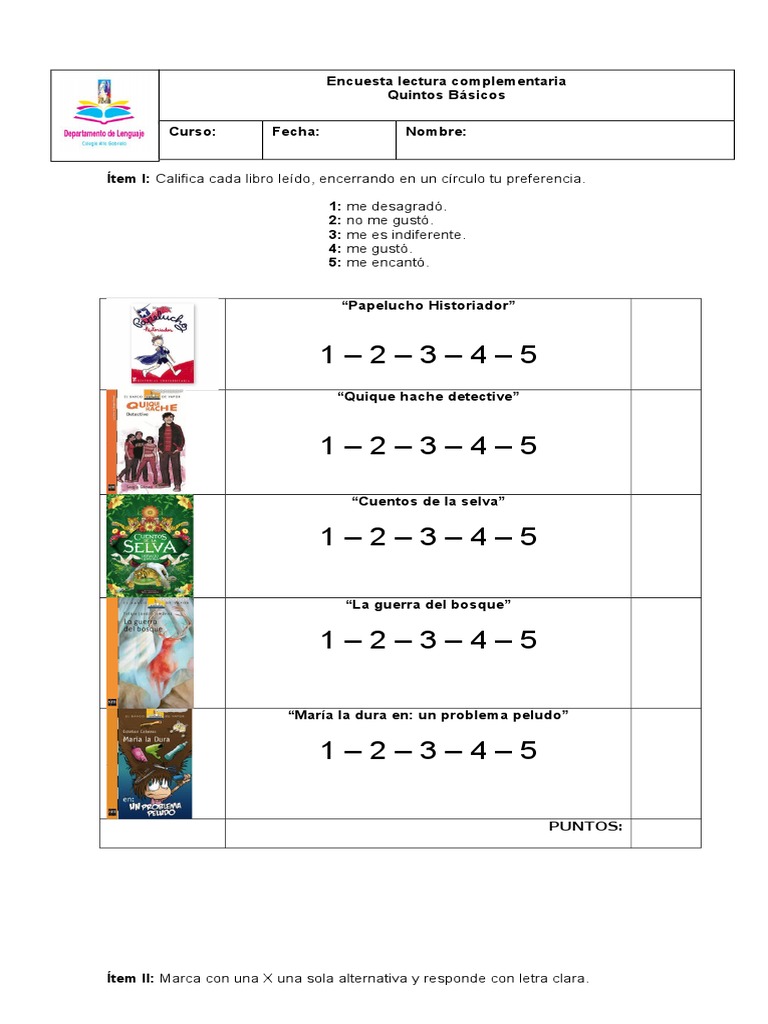 Encuesta de Evaluación de Lectura Escolar | PDF
