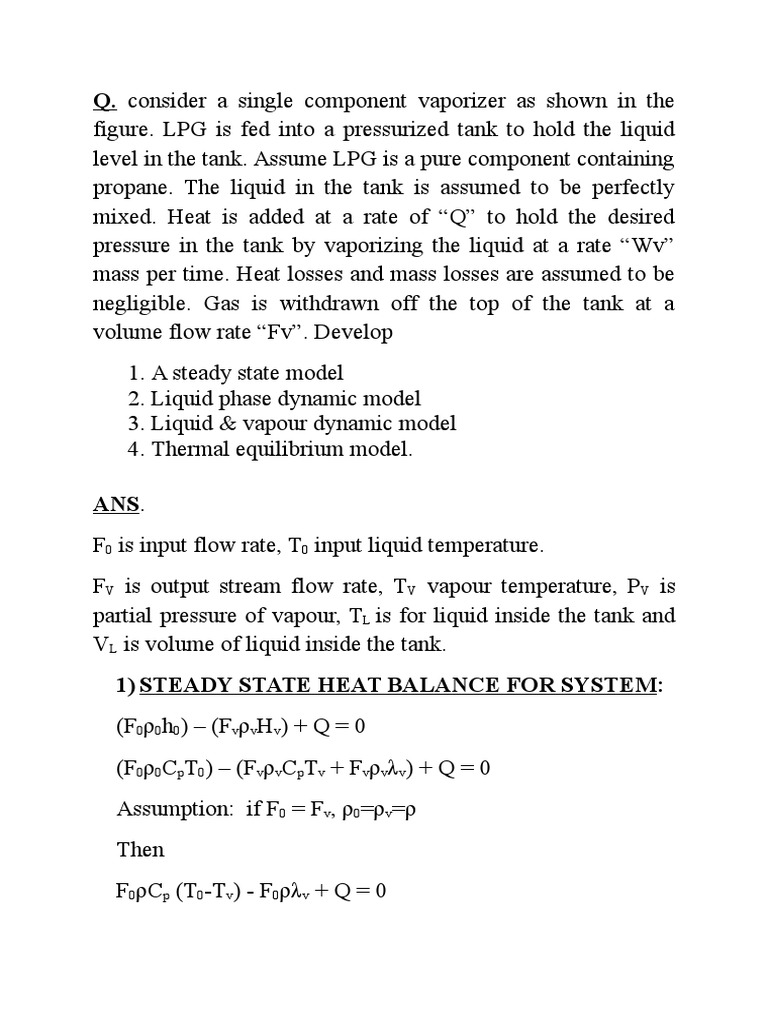 Q. Consider A Single Component Vaporizer As Shown in The | PDF