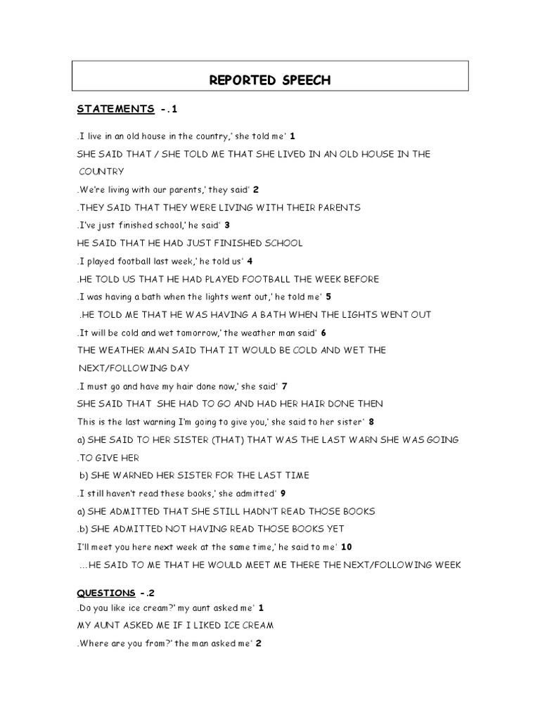 REPORTED+SPEECH+PRACTICE Answers | PDF | Leisure