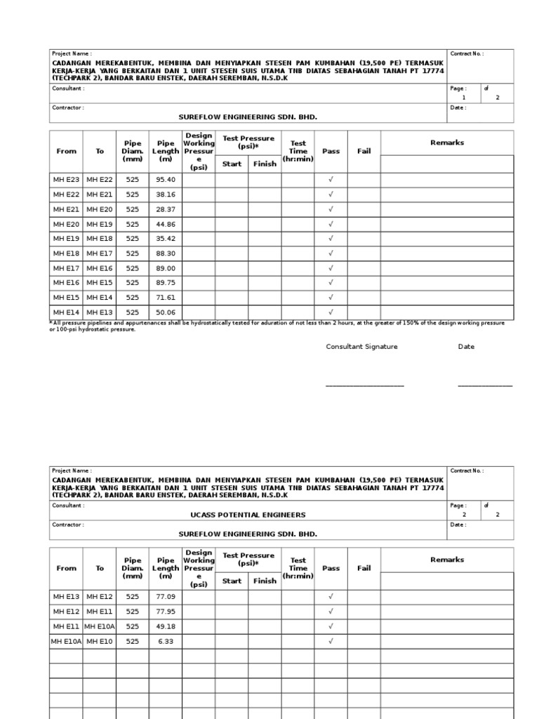 Low Pressure Test Form | PDF