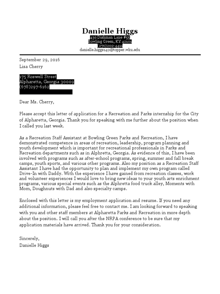 Internship Application for Parks and Recreation | PDF | Sports & Recreation