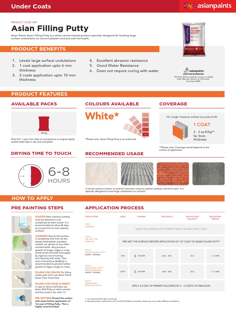 Asian Filling Putty | PDF | Plaster | Paint