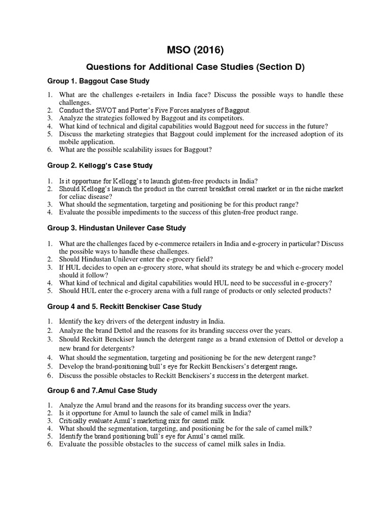 Case Study Questions for Marketing Analysis | PDF | Brand | Market ...