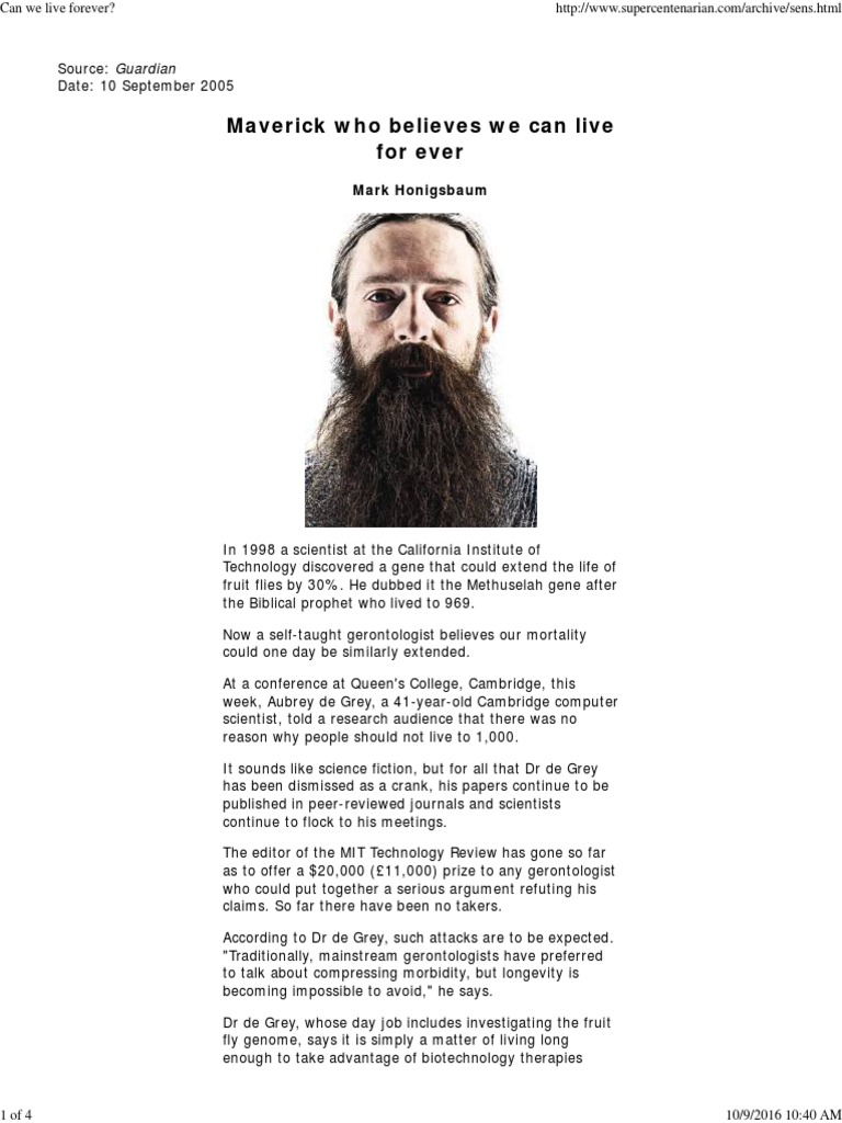 Can We Live Forever | PDF | Immortality | Ageing
