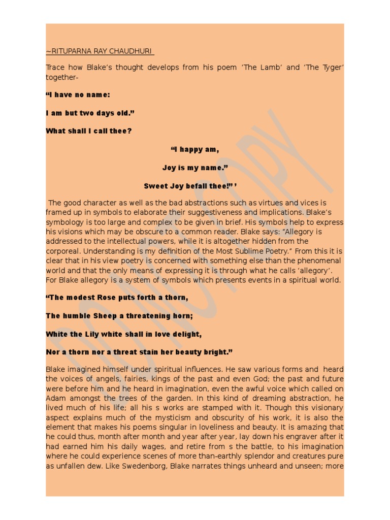 'William Blake - Songs of Innocence and of Experience... ' | PDF ...