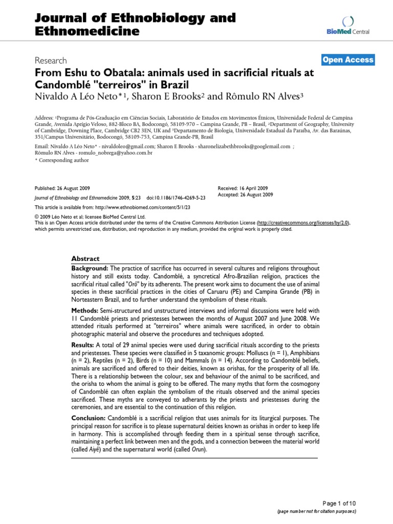 From Eshu To Obatala Animals Used in Sacrificial Rituals at Candomblé ...